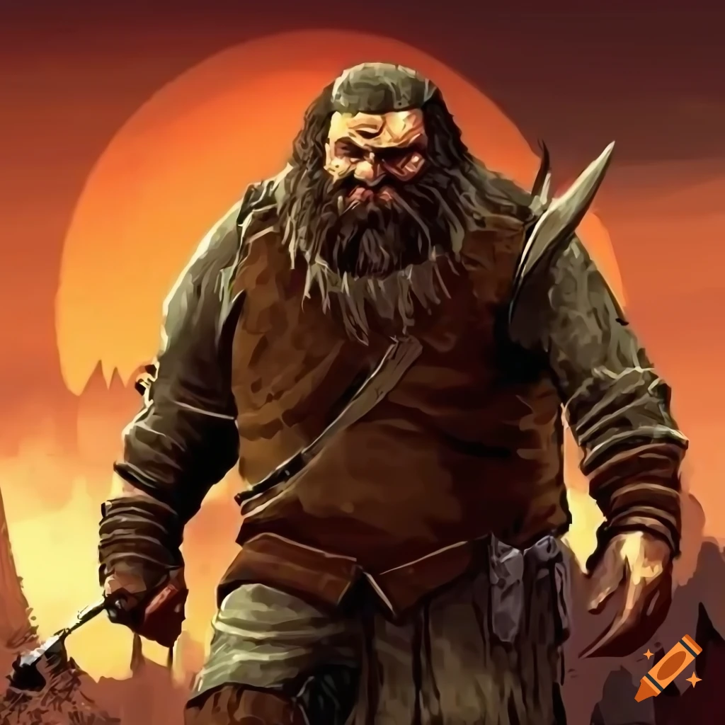 Lord of the Rings dwarf in graphic art style reminiscent of GTA IV loading screen on Craiyon