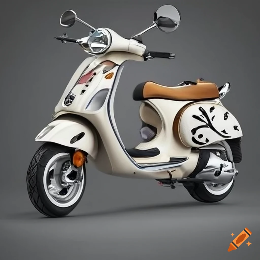 White modern vespa sprint with art painted on the body on Craiyon