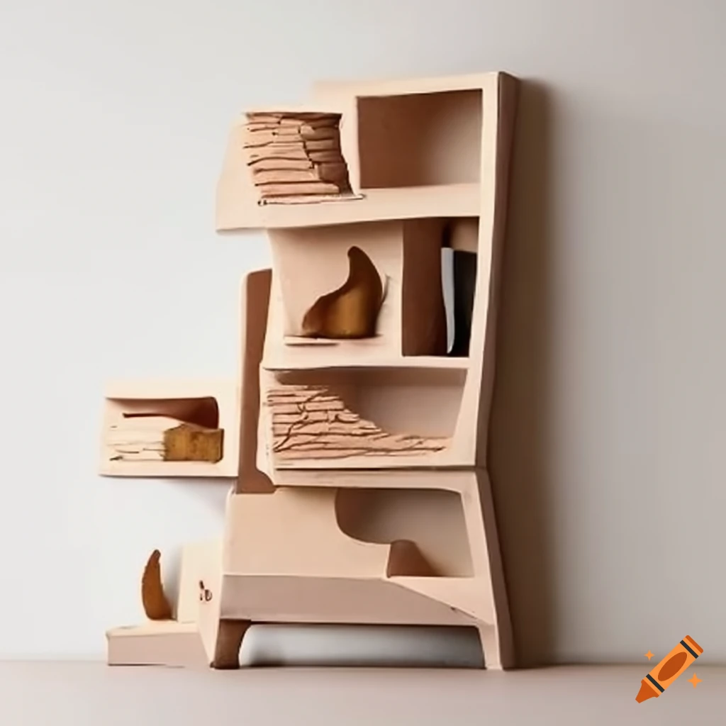 Functional clay bookshelf on Craiyon