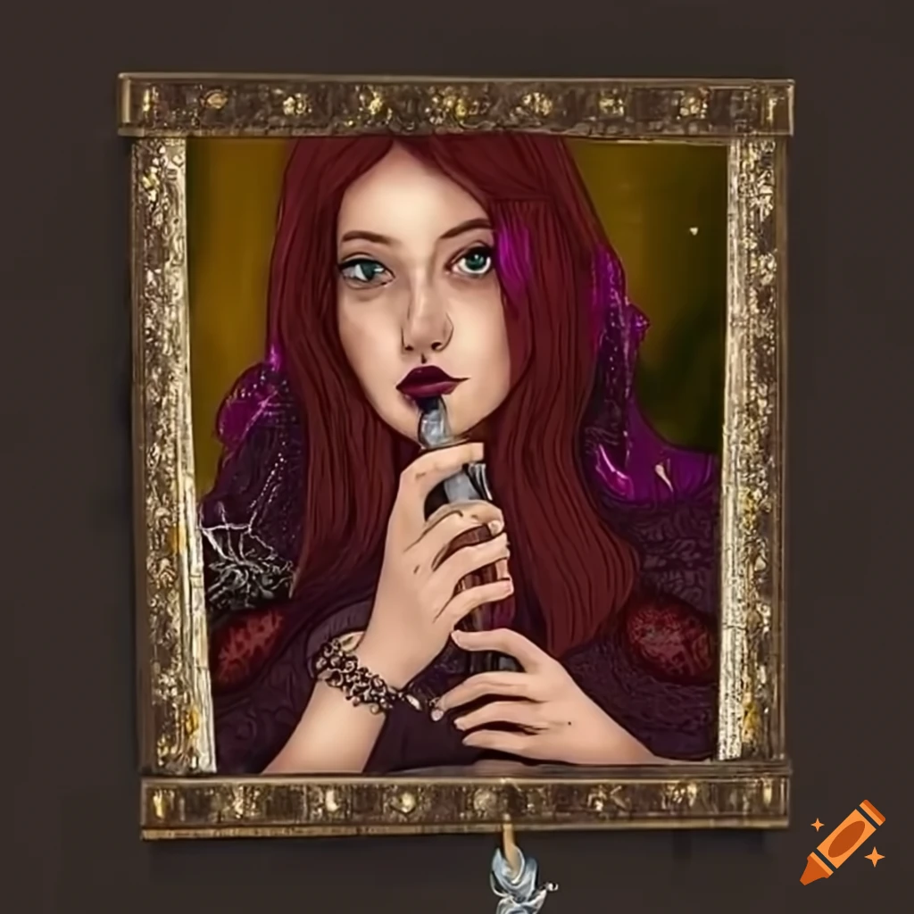 Witch with potions and candles examining mirror reflection on Craiyon