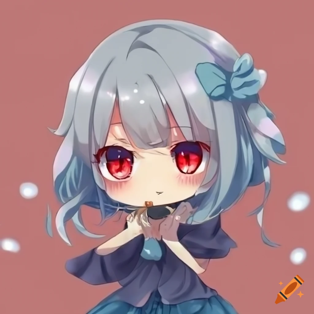 Silvery-blue haired anime girl with red eyes and slime chibi style on ...
