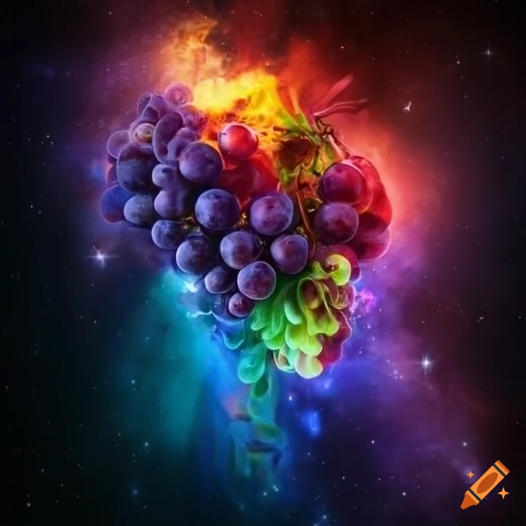 Exploding grapes merged into the universe background on Craiyon