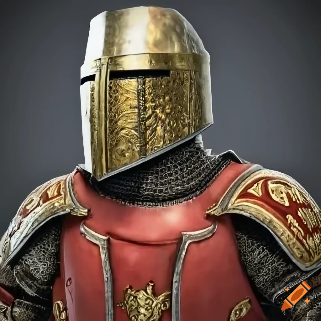 Photorealistic knight in red and golden armor inspired by kingdoms of amalur: reckoning on Craiyon
