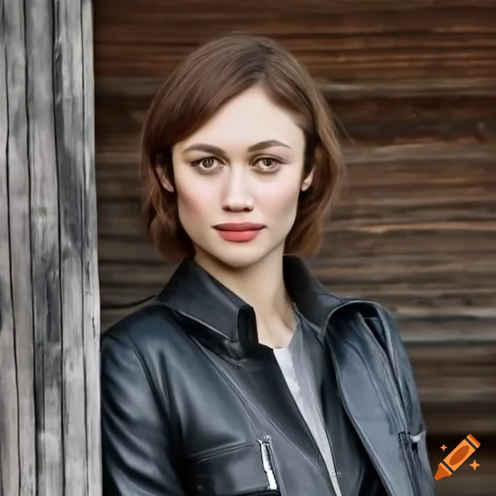 Actress in stylish outfit with orange plaid shirt and black leather ...