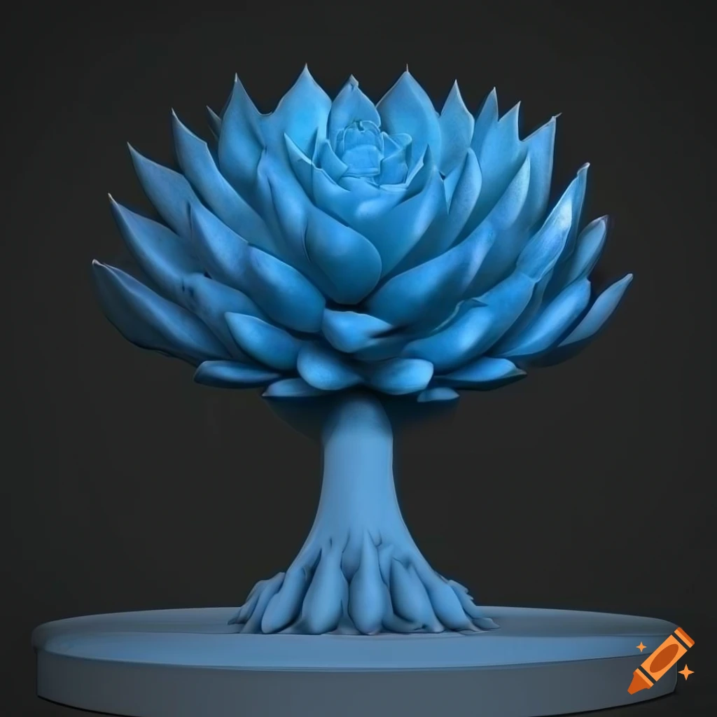 Blue alien succulent tree-like plant 3d model on Craiyon