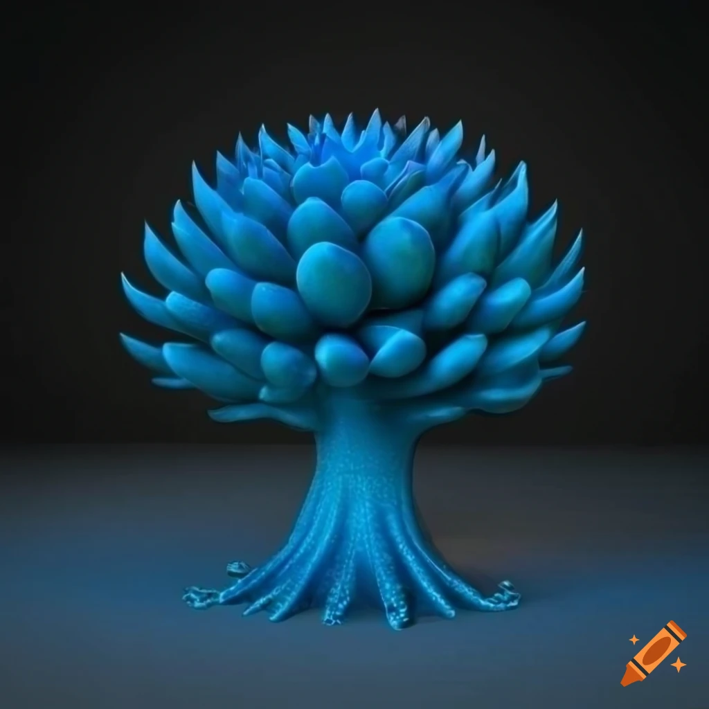 Blue alien succulent-like tree-like plant 3d model on Craiyon