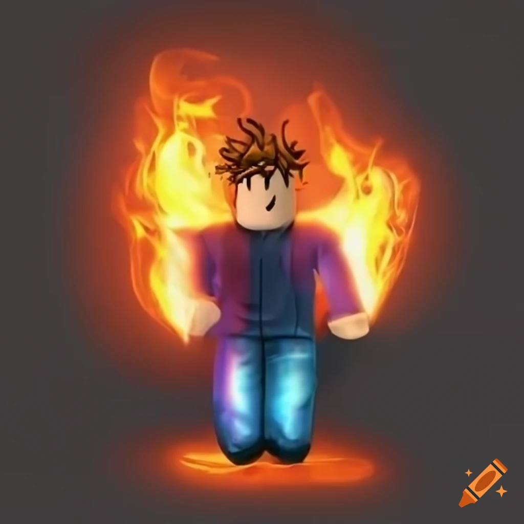 Roblox character with cool fire-themed outfit on Craiyon