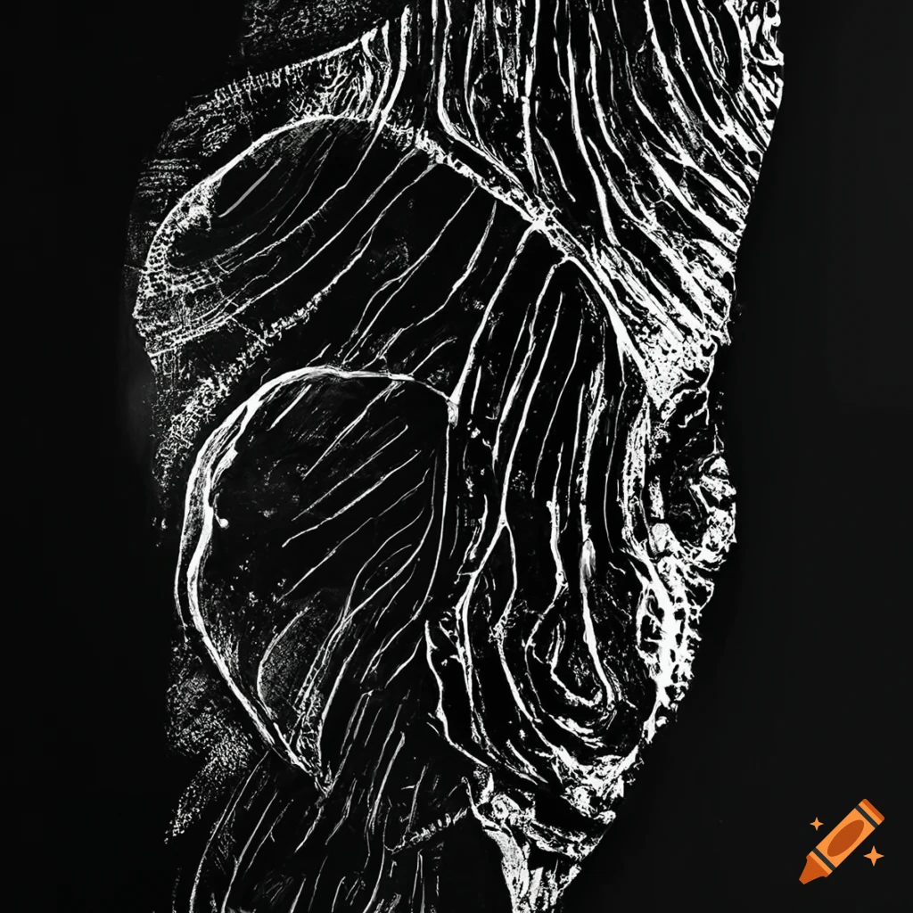 Abstract black and white printmaking poster with unique texture on Craiyon