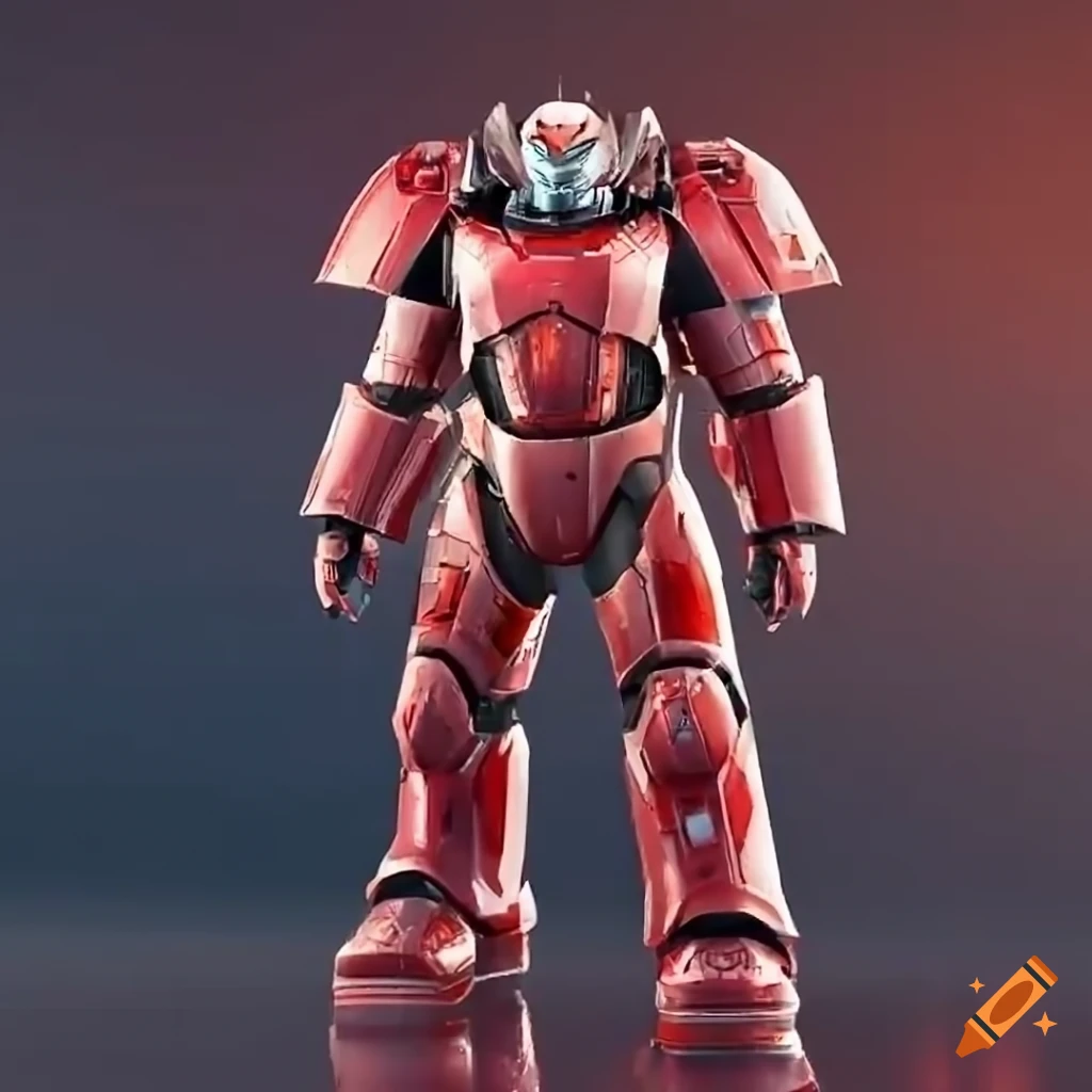 Full body power armor made of red crystals on Craiyon