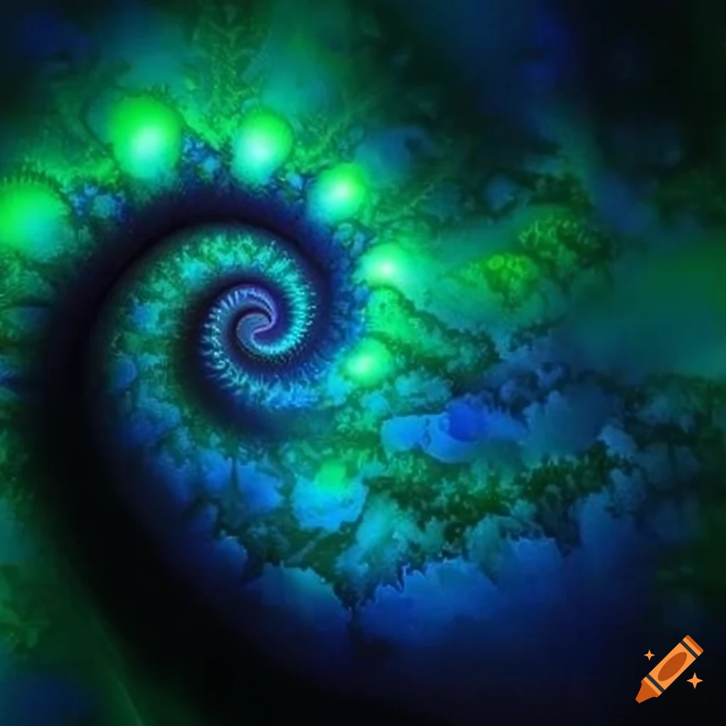 Abstract blue, green, and mauve fractal design on Craiyon