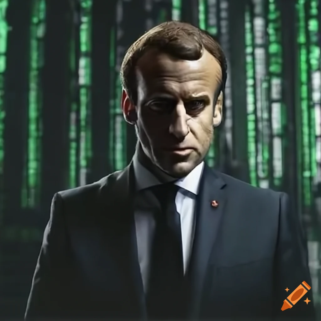 Emmanuel macron depicted as the smith program in the matrix on Craiyon