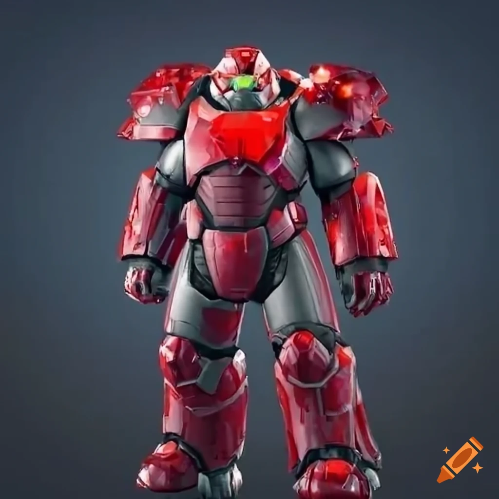 Full body power armor made of red crystals on Craiyon