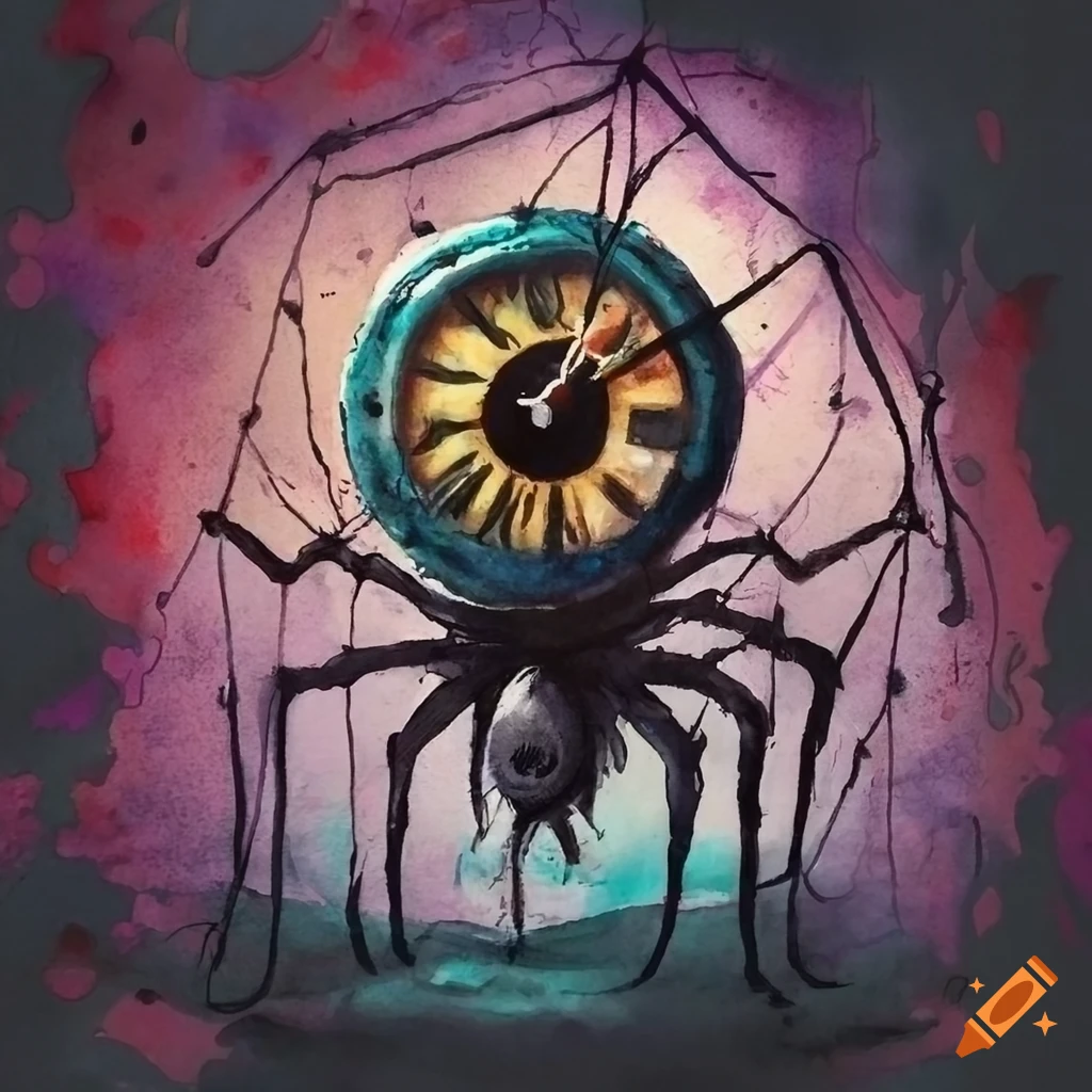 Horror eyeball spider clock with lovecraftian influence on Craiyon
