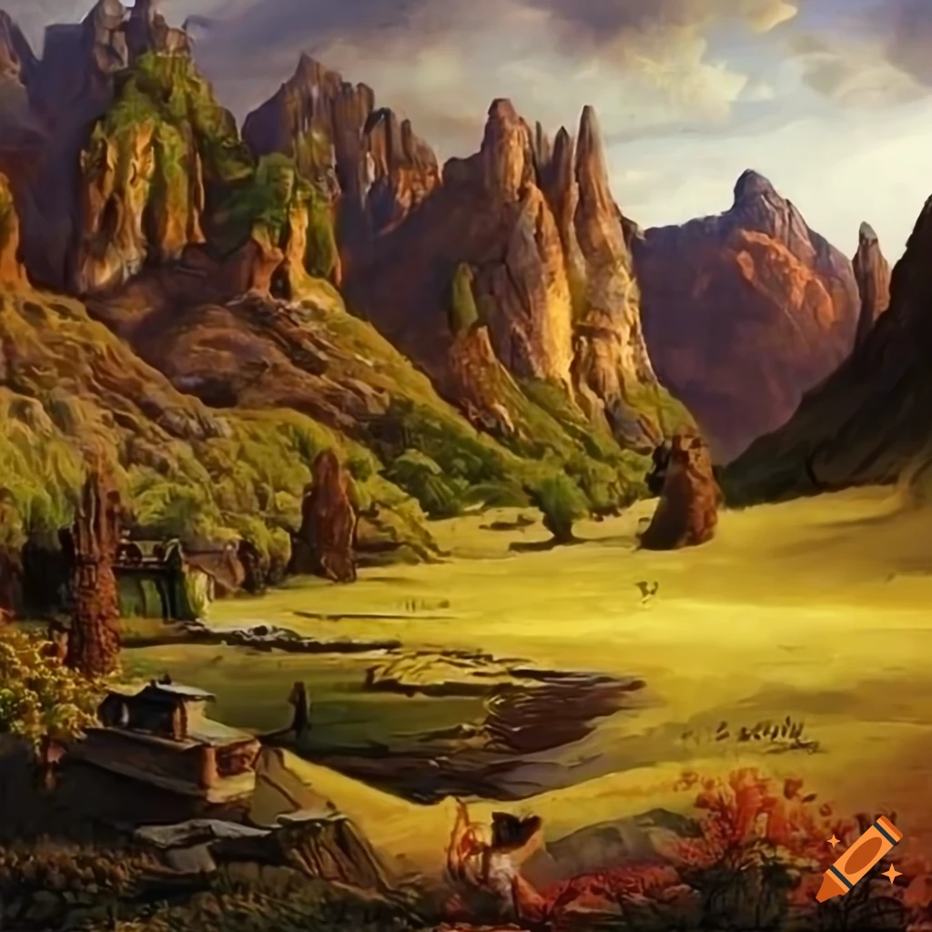 Detailed intricate landscape with stunning features inspired by james ...