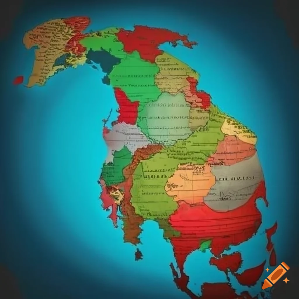 Map displaying territories and borders of countries on Craiyon
