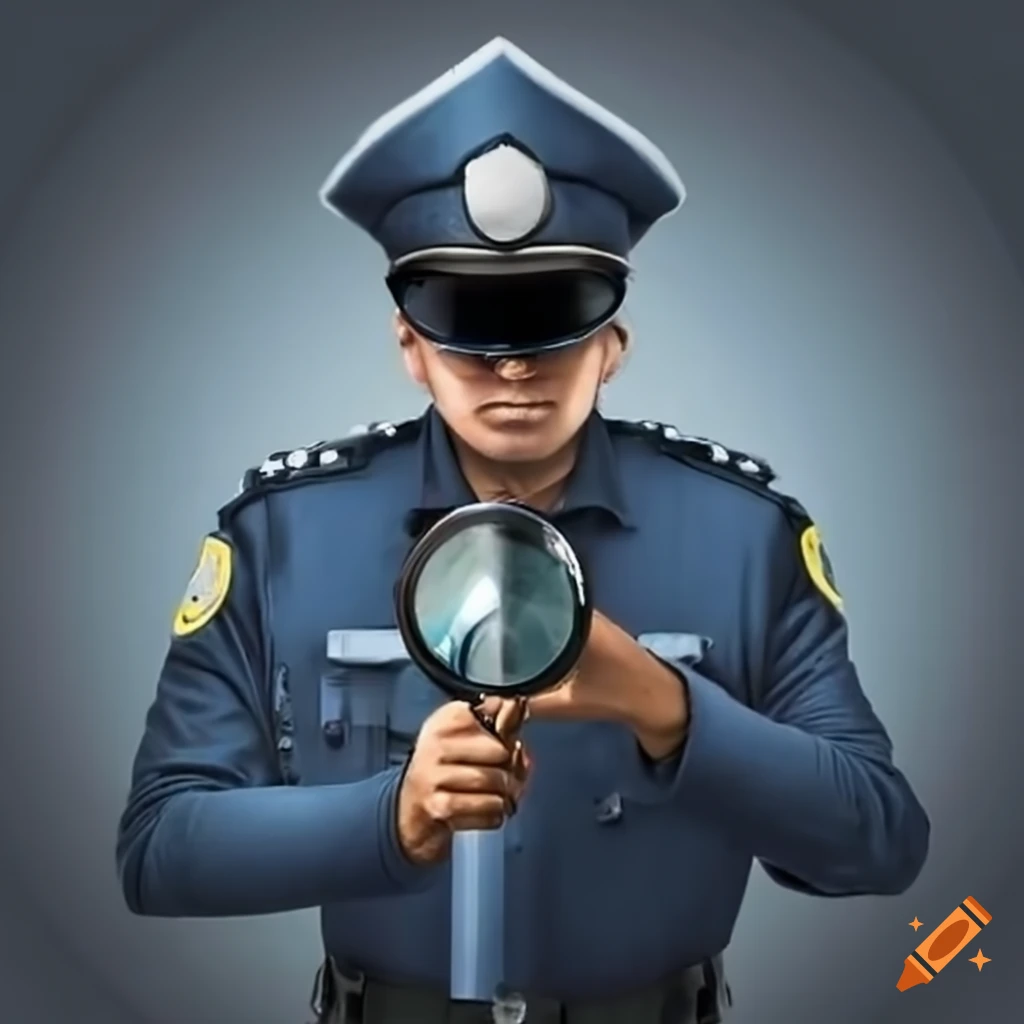 Police officer inspecting hair with a magnifying glass on Craiyon