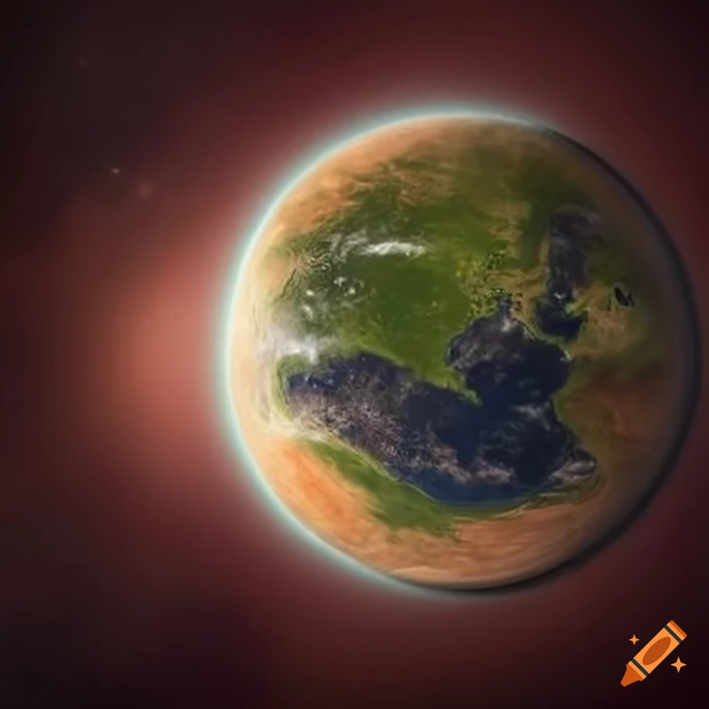 View from space of an alien planet with continents and lush vegetation ...