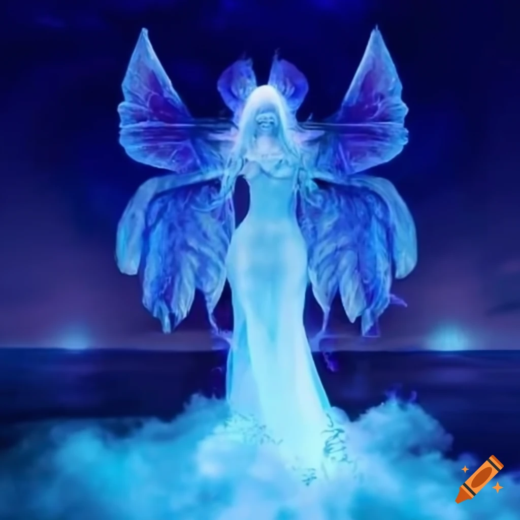 Ethereal fairy and demonic beast on a floating sky island on Craiyon