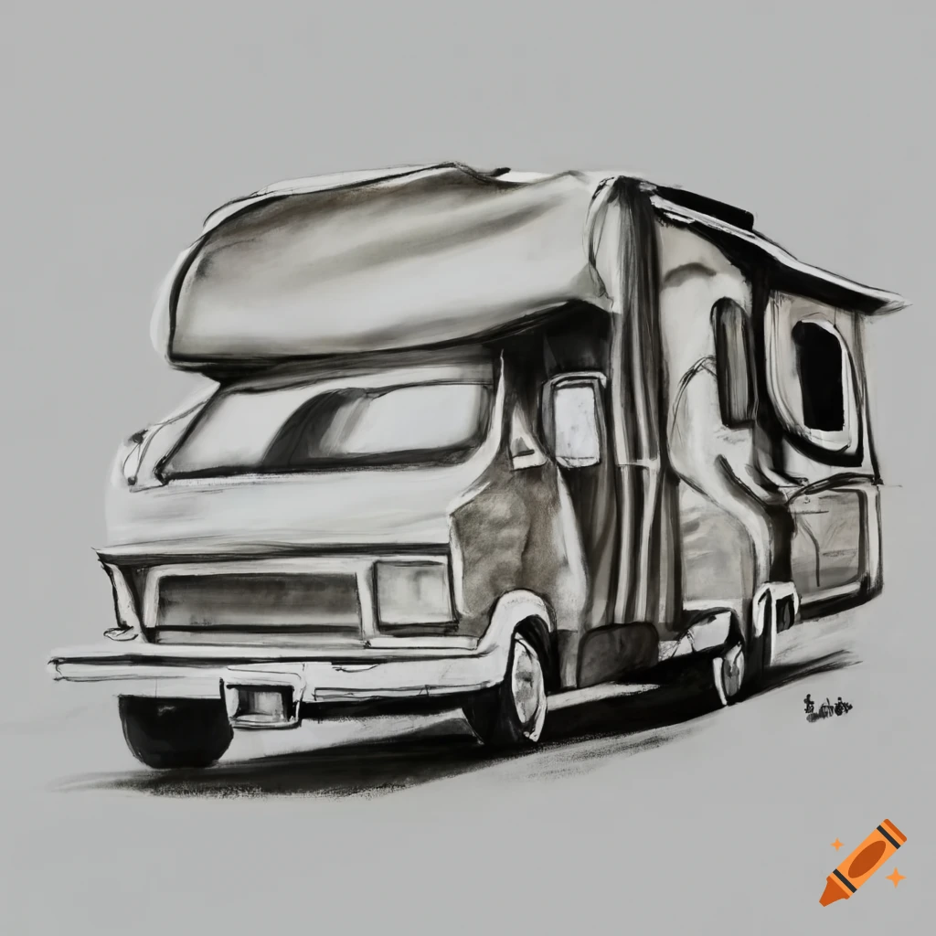 Charcoal drawing of an RV on the highway on Craiyon