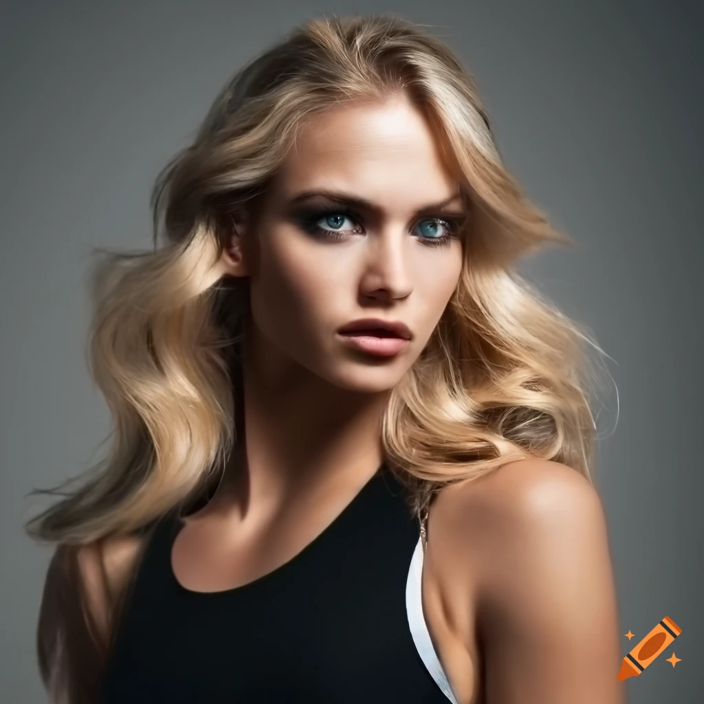 Portrait of a female supermodel with strong expression and wavy blond ...