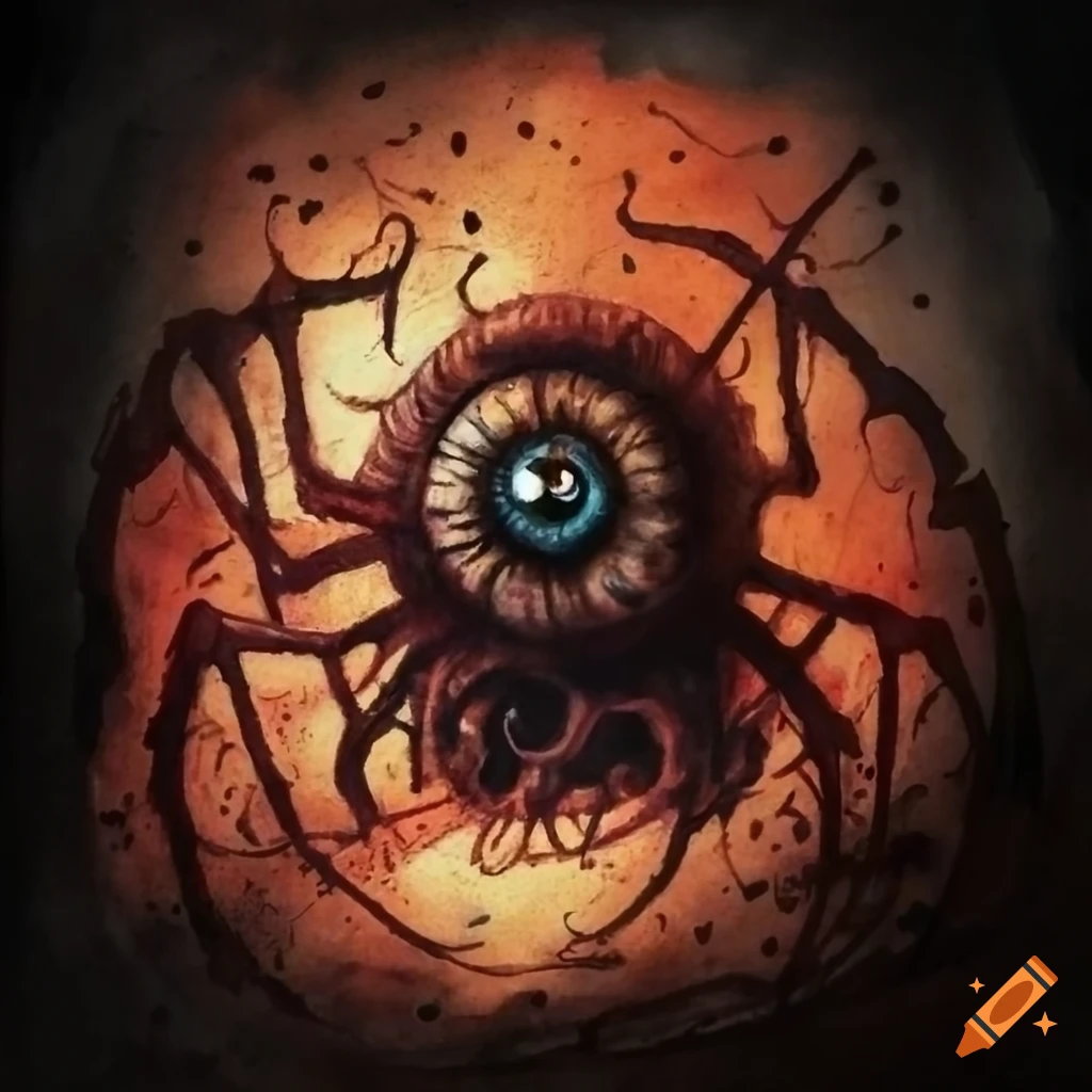 Horror eyeball spider clock in a lovecraftian setting on Craiyon