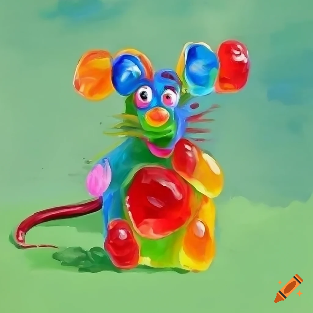 Scared cute gummy mouse in oil painting style on Craiyon