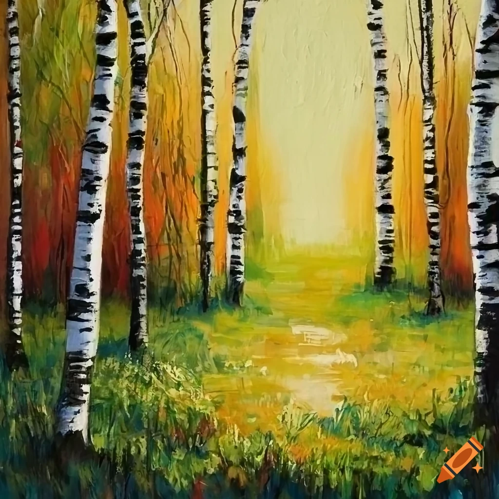 Impressionist painting of a birch forest by archip kuindji on Craiyon