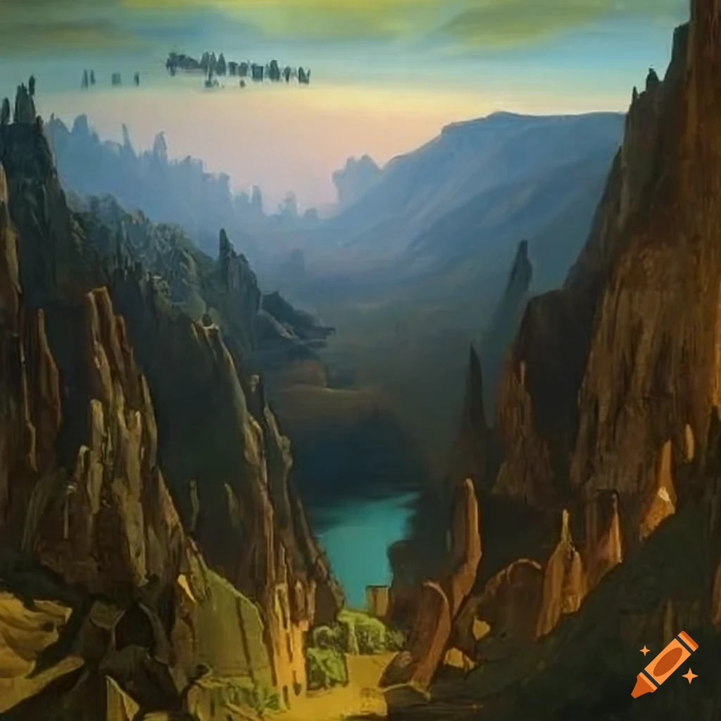 High-definition intricate landscape inspired by james gurney and norman ...