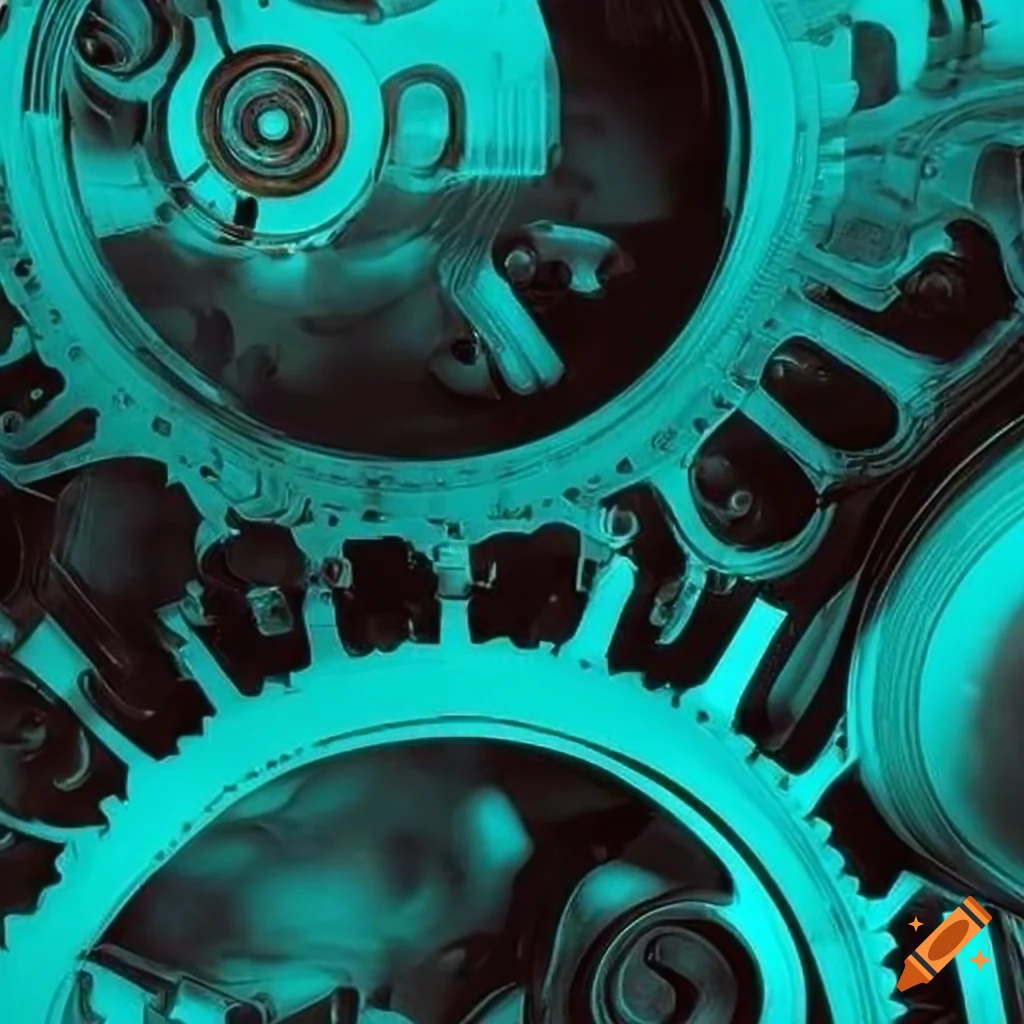 Teal mechanical parts on Craiyon