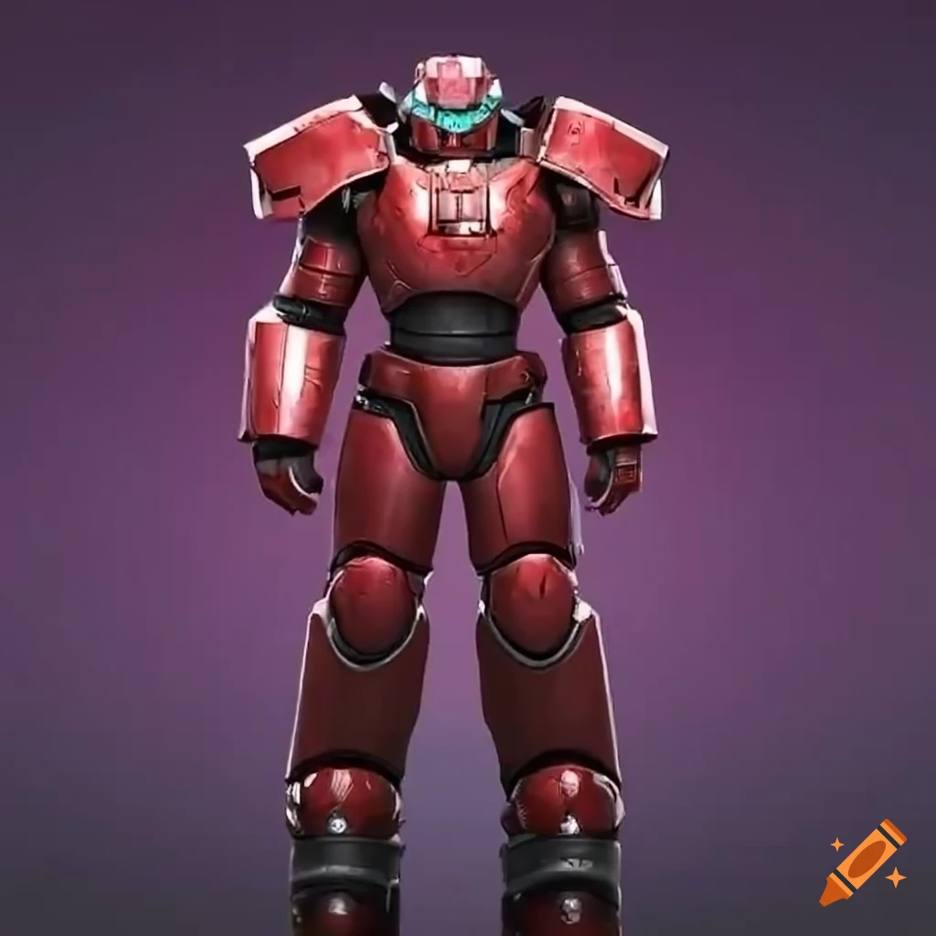 Full body power armor made of red crystals on Craiyon