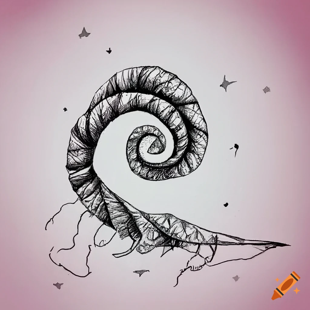 Simple ink drawing with doodle of leaves, stars, and spirals on Craiyon