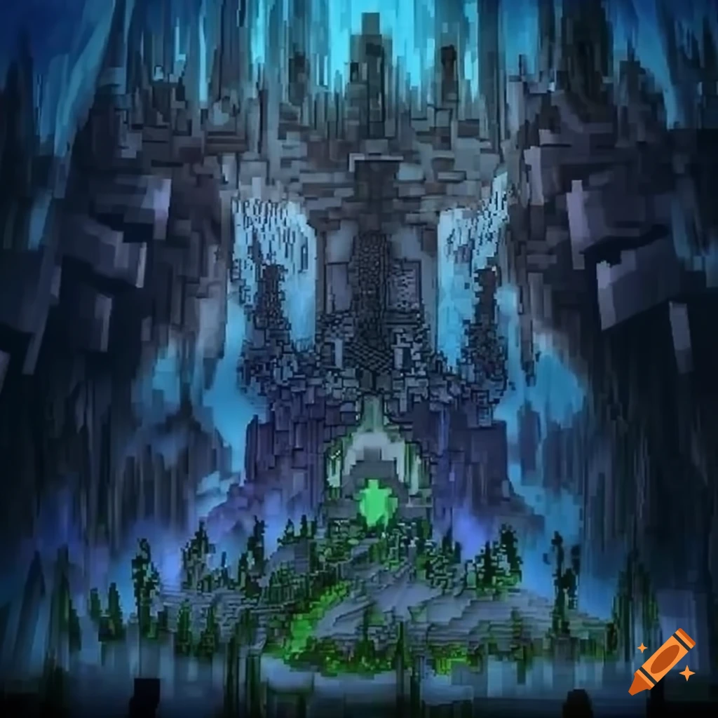 Minecraft spawn with island, magic runes, and portals on Craiyon