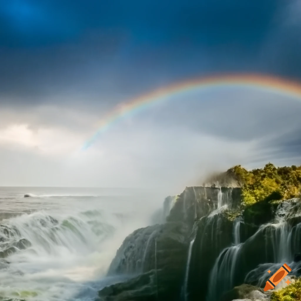 Perfect waterfall with rainbows captured in professional analogue ...