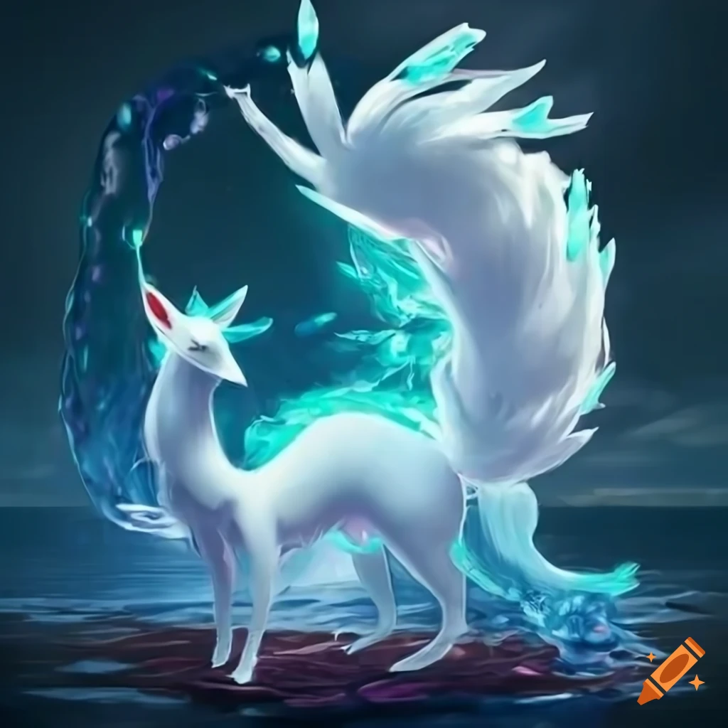 Pokemon card of Ninetales with water power element in digital art style ...