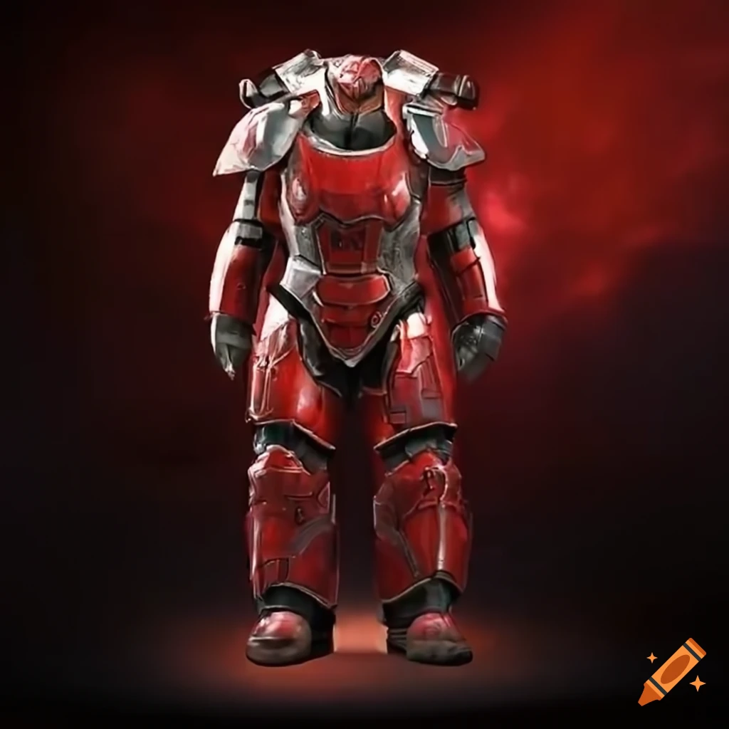 Full body power armor made of red crystals on Craiyon