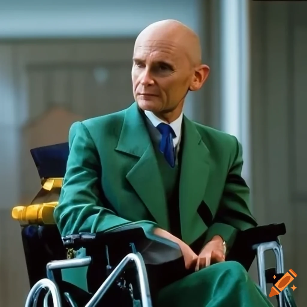 Professor x in a green suit teaching at xavier mansion in 1997 on Craiyon