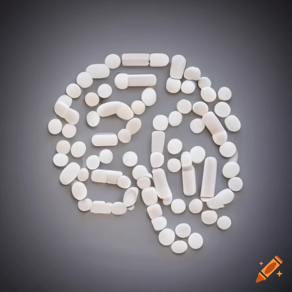 Central nervous system logo made of white medication on light grey ...