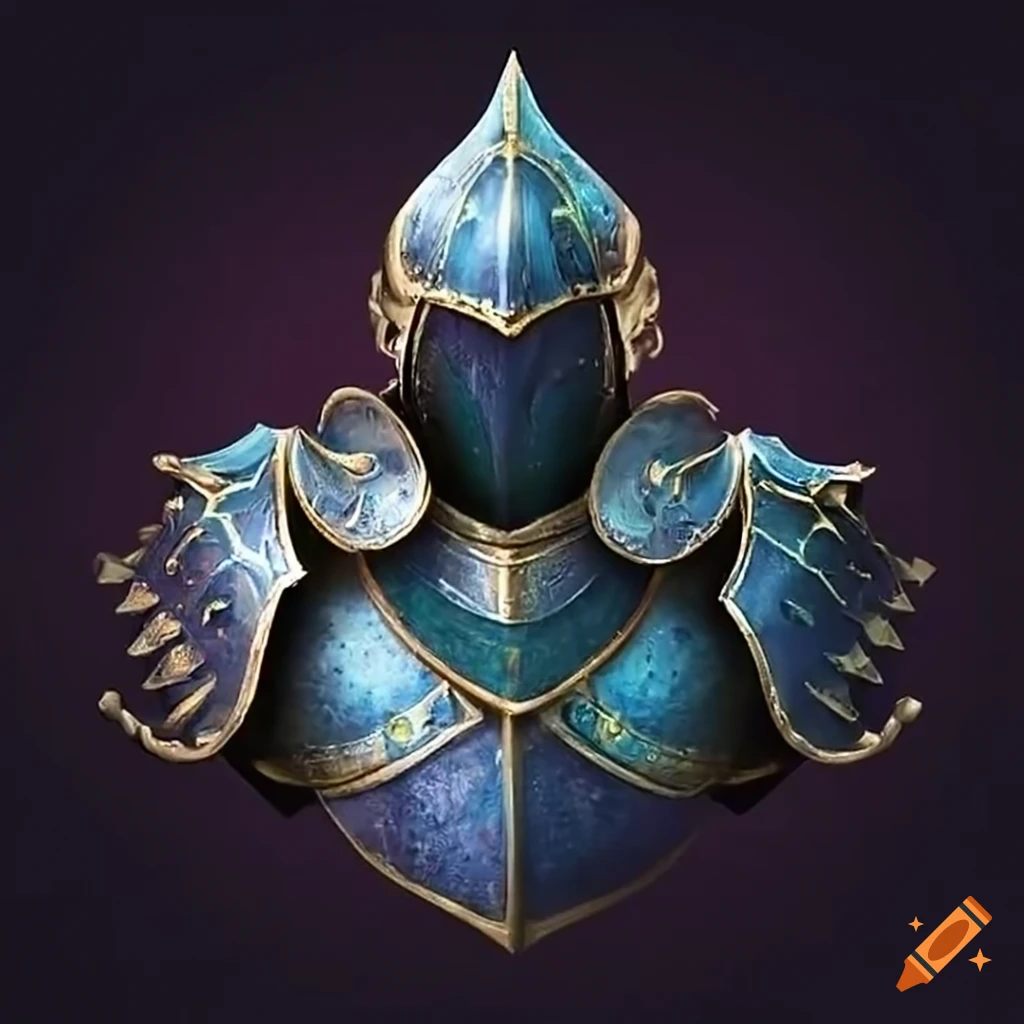 Fantasy armor with magical elements in the front view on Craiyon