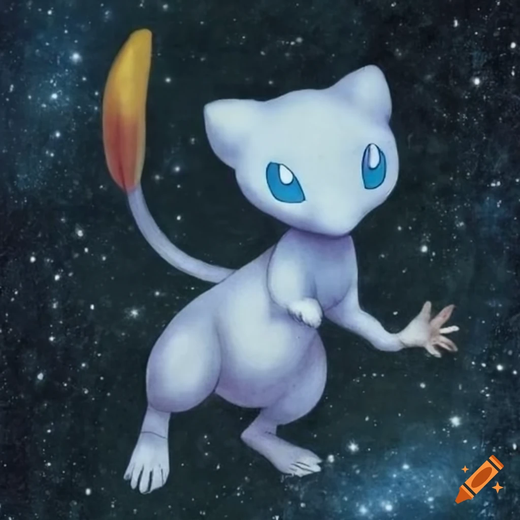 Mew Pokemon under a starry sky in a detailed renaissance fresco on Craiyon