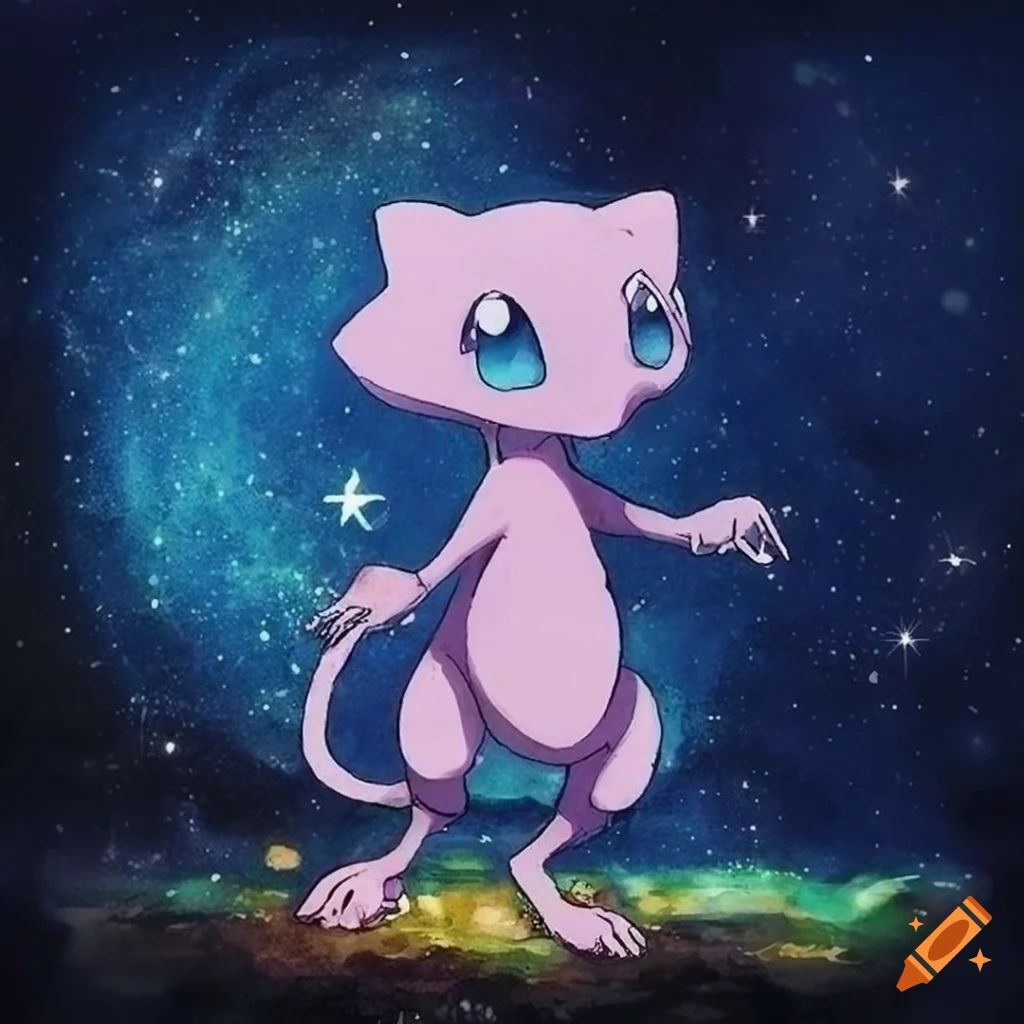 Mew (pokémon) under starry sky in a detailed jojo's bizarre adventure ...