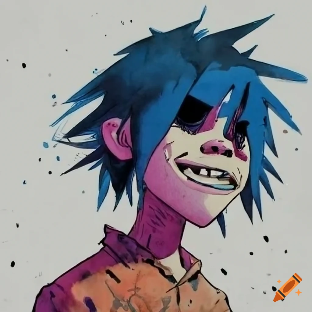 2D from Gorillaz in a watercolor and India ink artwork with a wide ...