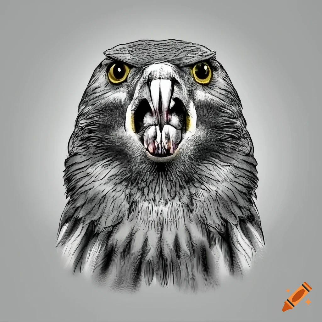 Detailed illustration of a falcon with mouth open wide holding number ...