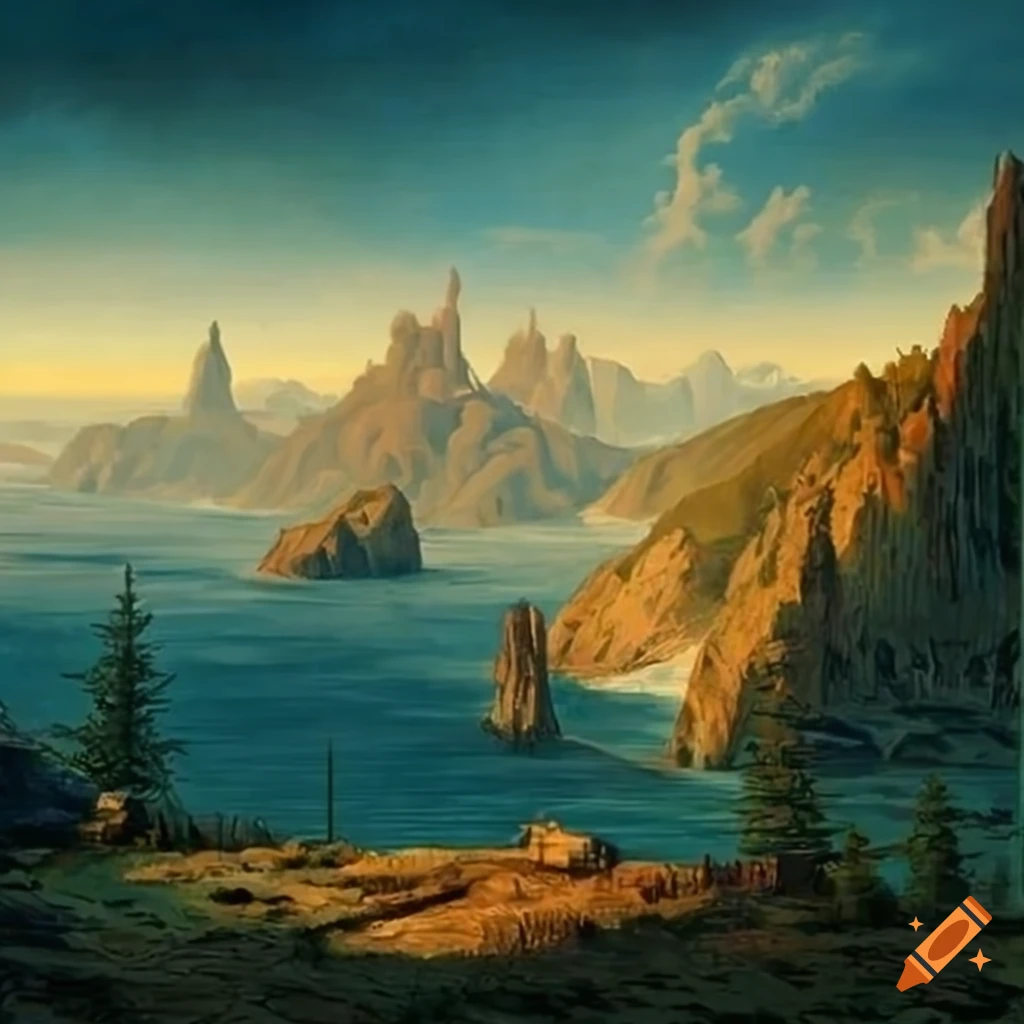 High-definition intricate landscape inspired by James Gurney and Norman ...