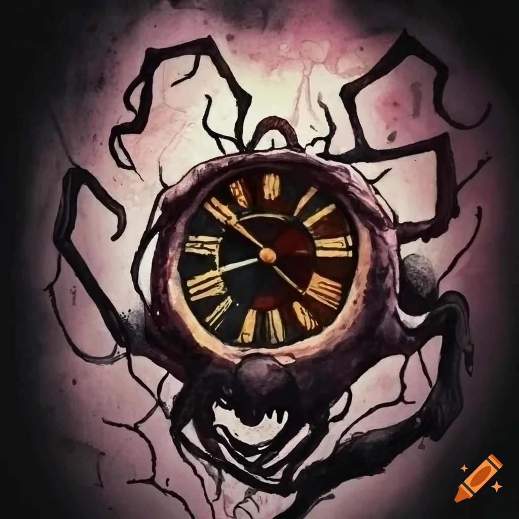 Horror eyeball spider clock with Lovecraftian elements on Craiyon