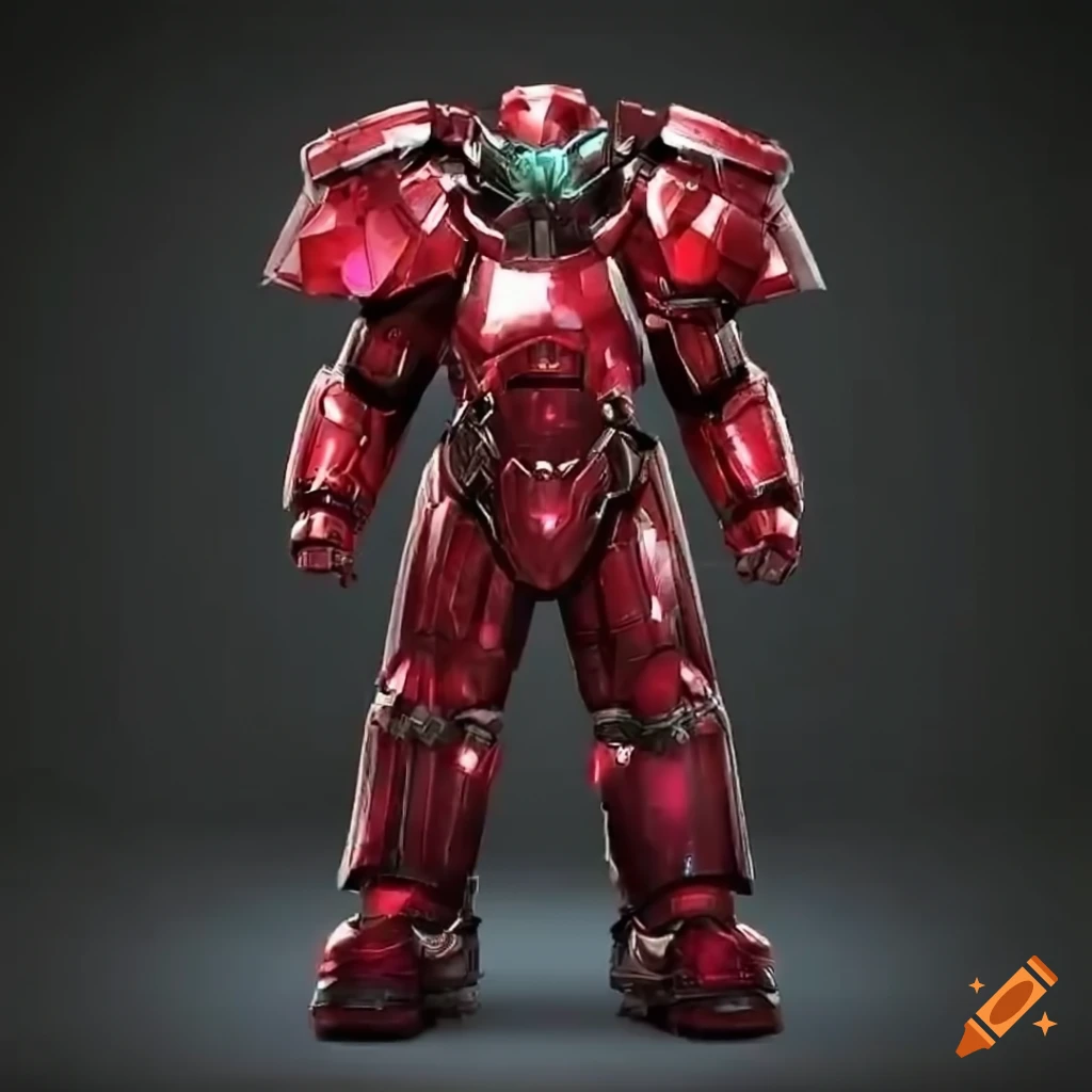 Full body power armor made of red crystals on Craiyon