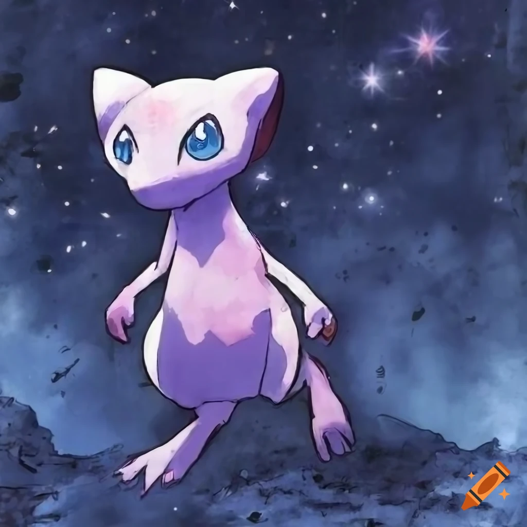Mew (Pokémon) under a starry sky in detailed artwork, Metal Gear Solid ...