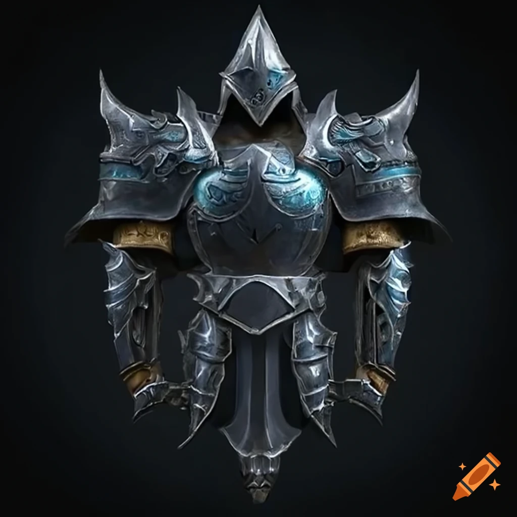 Front view of fantasy armor with magical elements on Craiyon