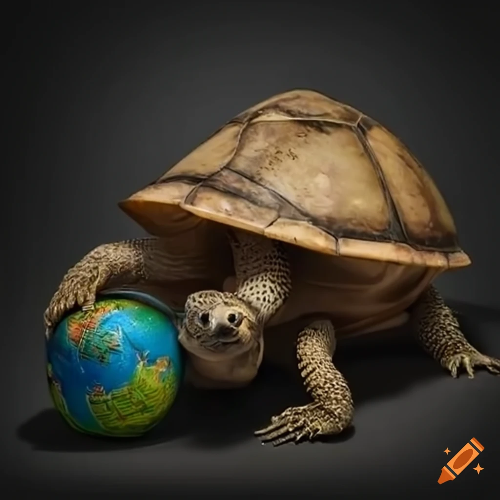 Explorer turtle with backpack and globe wearing a bucket hat on Craiyon