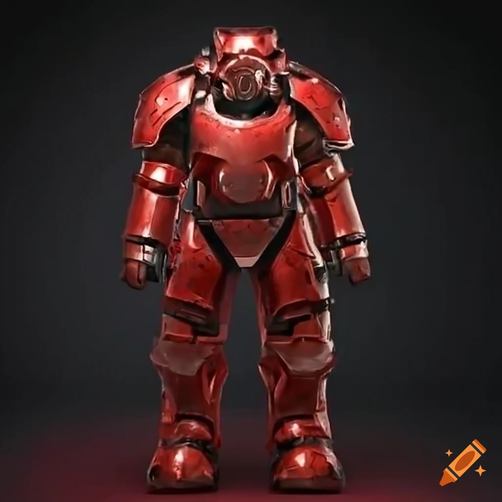 Full body power armor made of red crystals on Craiyon