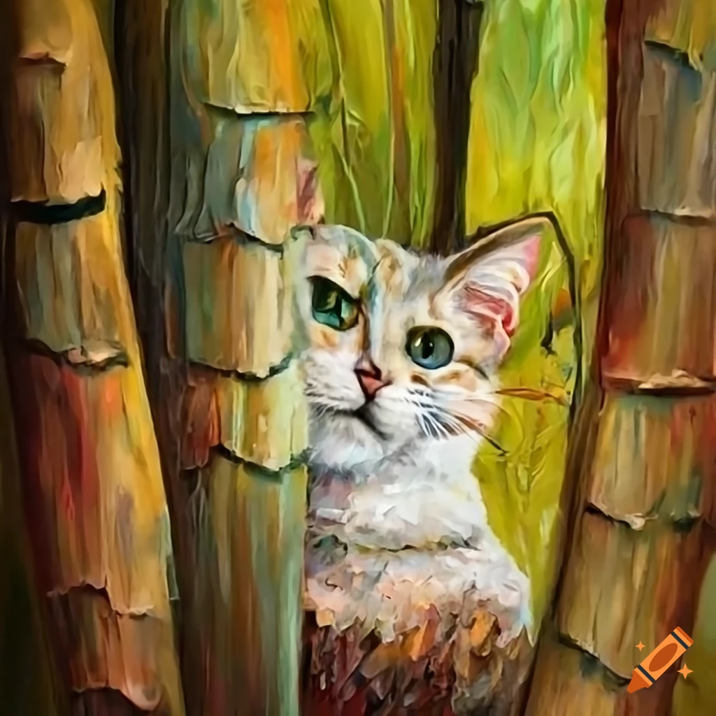 Cat peeking behind tree in 4k resolution on Craiyon